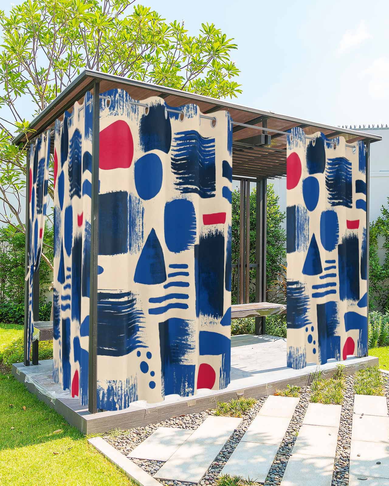 nqOlkjepod Outdoor Curtains for Patio Waterproof, Blue Red Color Block ...