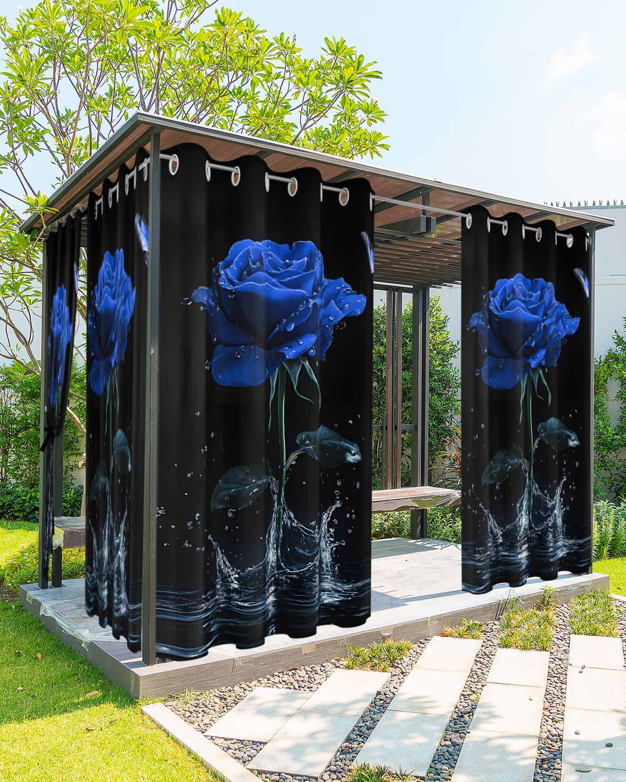 nqOlkjepod Outdoor Curtains for Patio Waterproof, Blue Roses Outdoor Privacy Panels Grommet ...