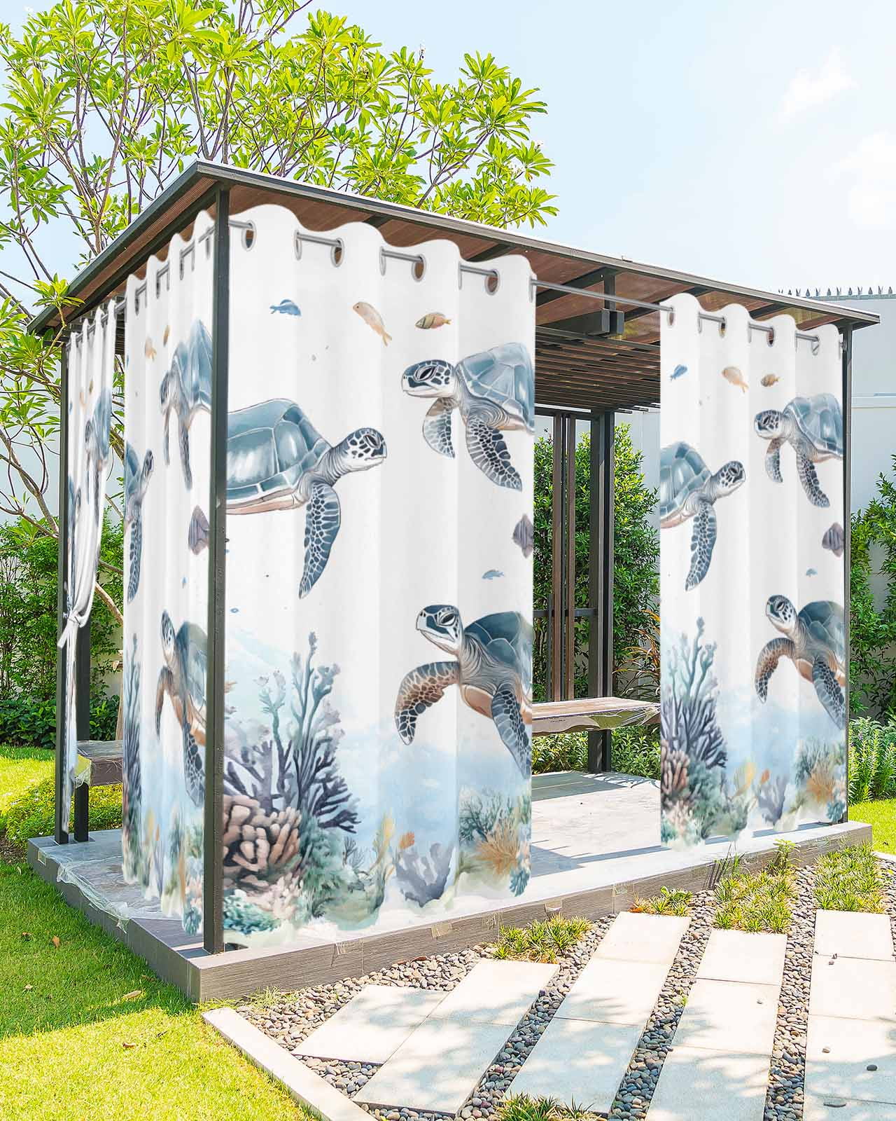 nqOlkjepod Outdoor Curtains for Patio Waterproof, Blue Sea Turtle ...