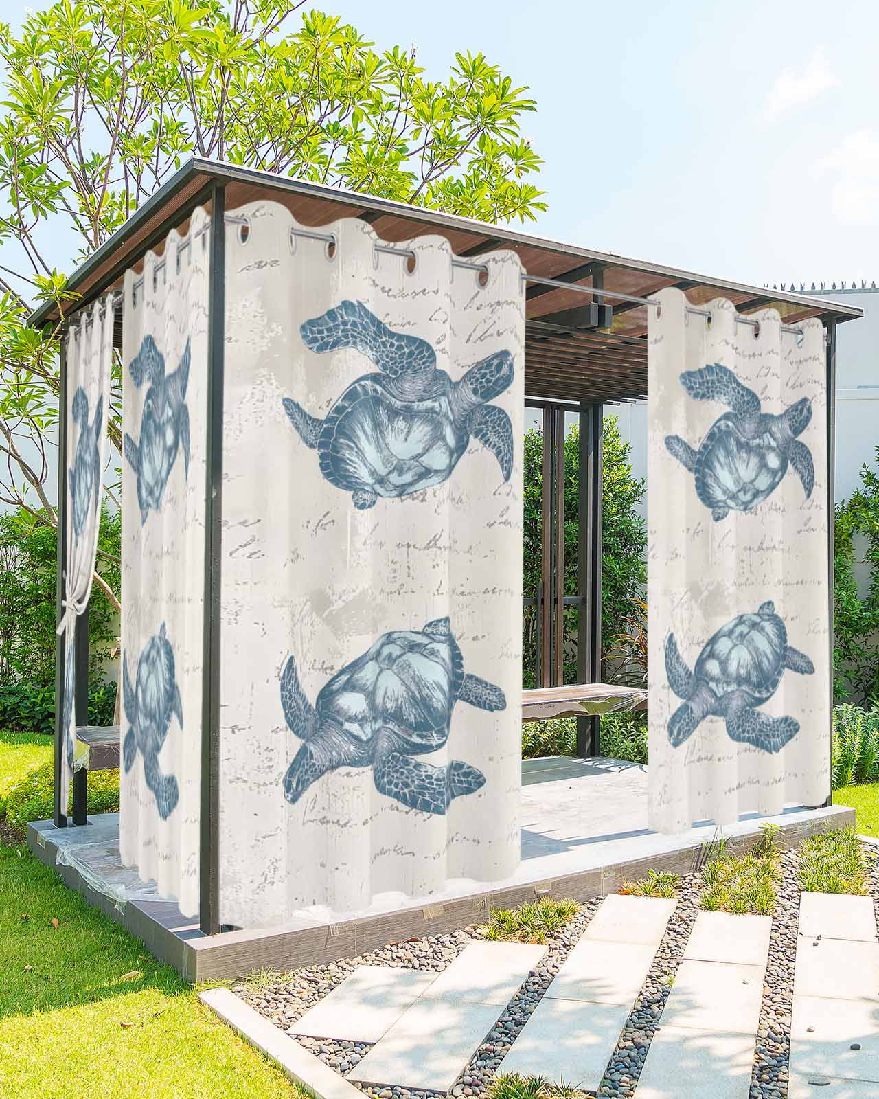 nqOlkjepod Outdoor Curtains for Patio Waterproof, Blue Sea Turtle ...