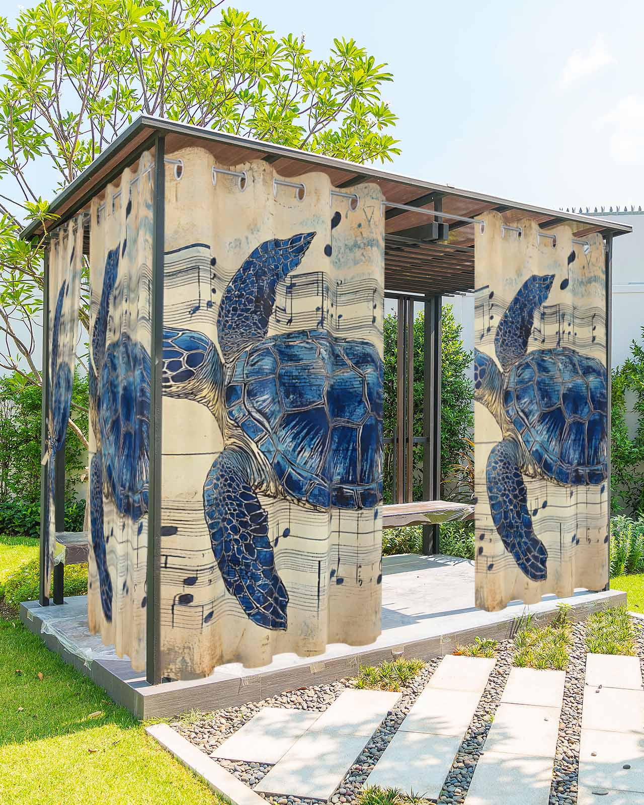 nqOlkjepod Outdoor Curtains for Patio Waterproof, Blue Sea Turtle ...