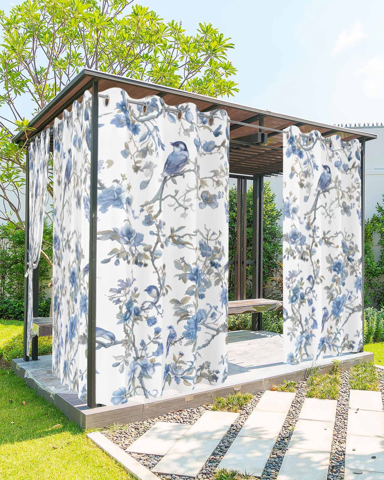 nqOlkjepod Outdoor Curtains for Patio Waterproof, Blue Spring Floral ...