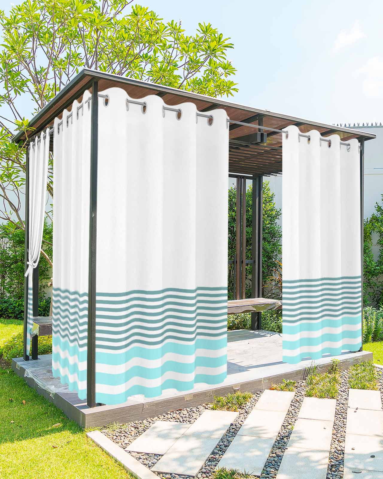 nqOlkjepod Outdoor Curtains for Patio Waterproof, Blue Striped Outdoor ...