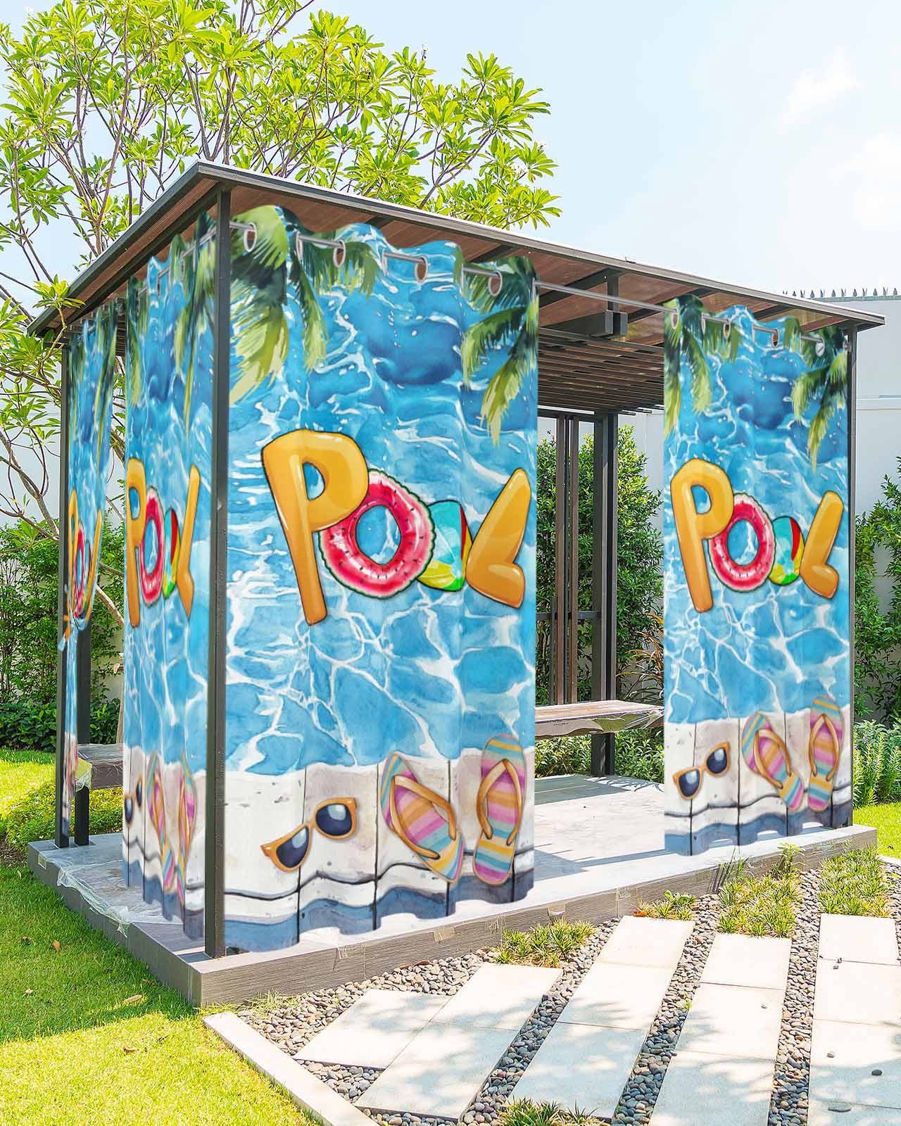 nqOlkjepod Outdoor Curtains for Patio Waterproof, Blue Summer Pool ...