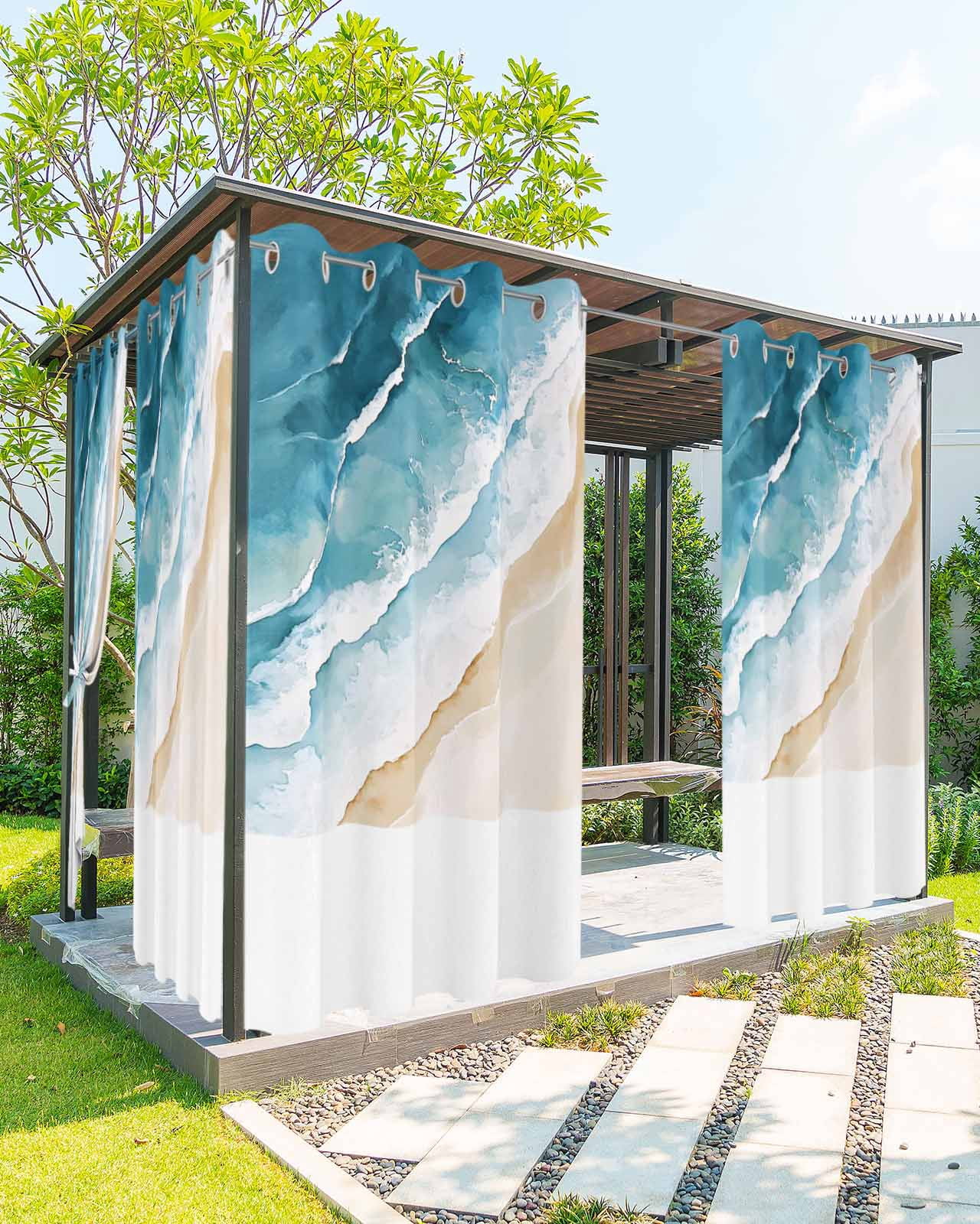 nqOlkjepod Outdoor Curtains for Patio Waterproof, Blue Teal Beach ...