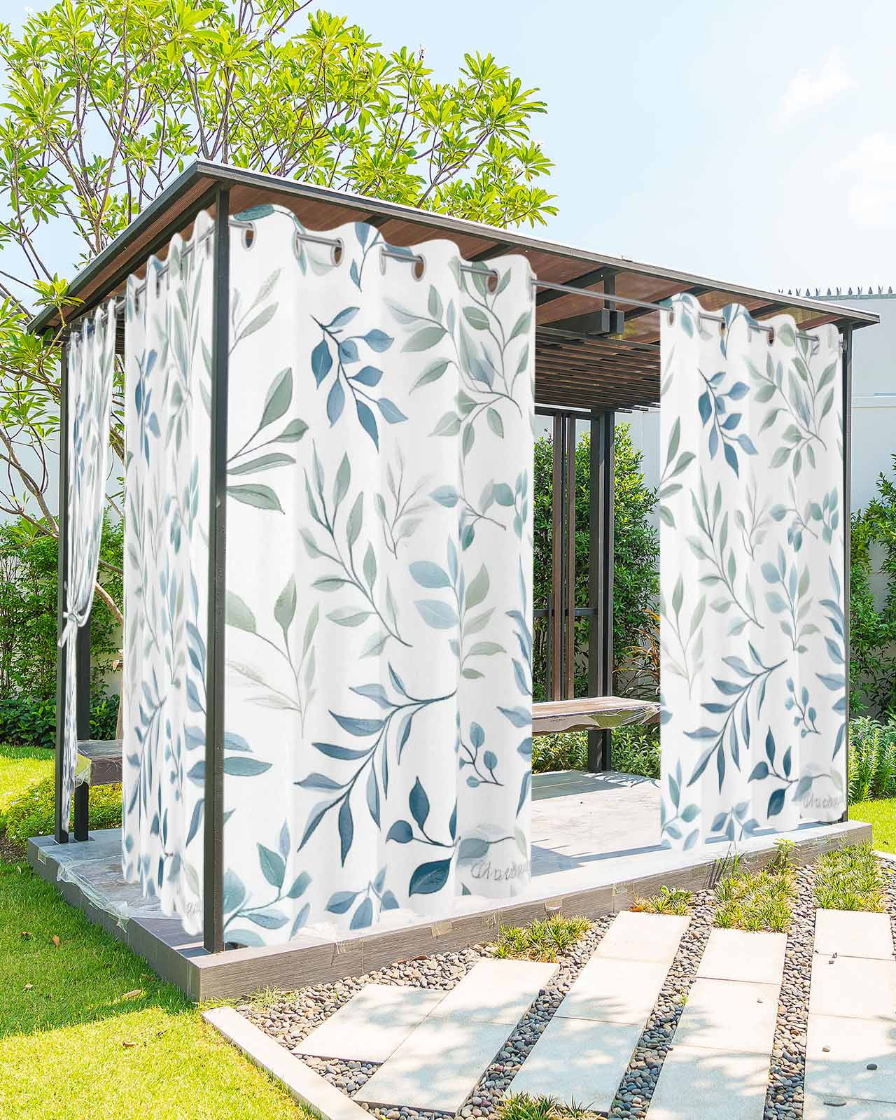 nqOlkjepod Outdoor Curtains for Patio Waterproof, Blue Teal Botanical ...