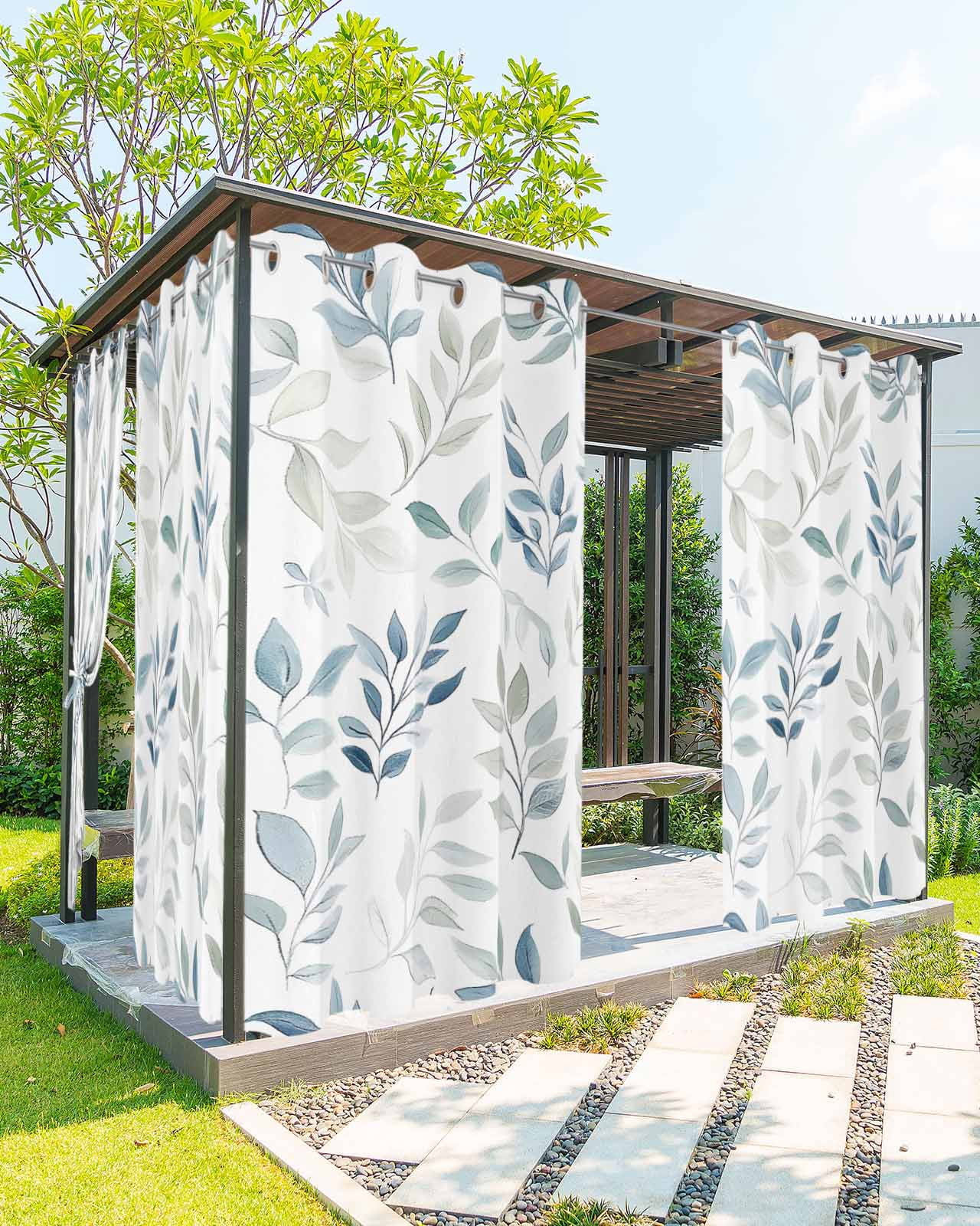 nqOlkjepod Outdoor Curtains for Patio Waterproof, Blue Teal Botanical ...