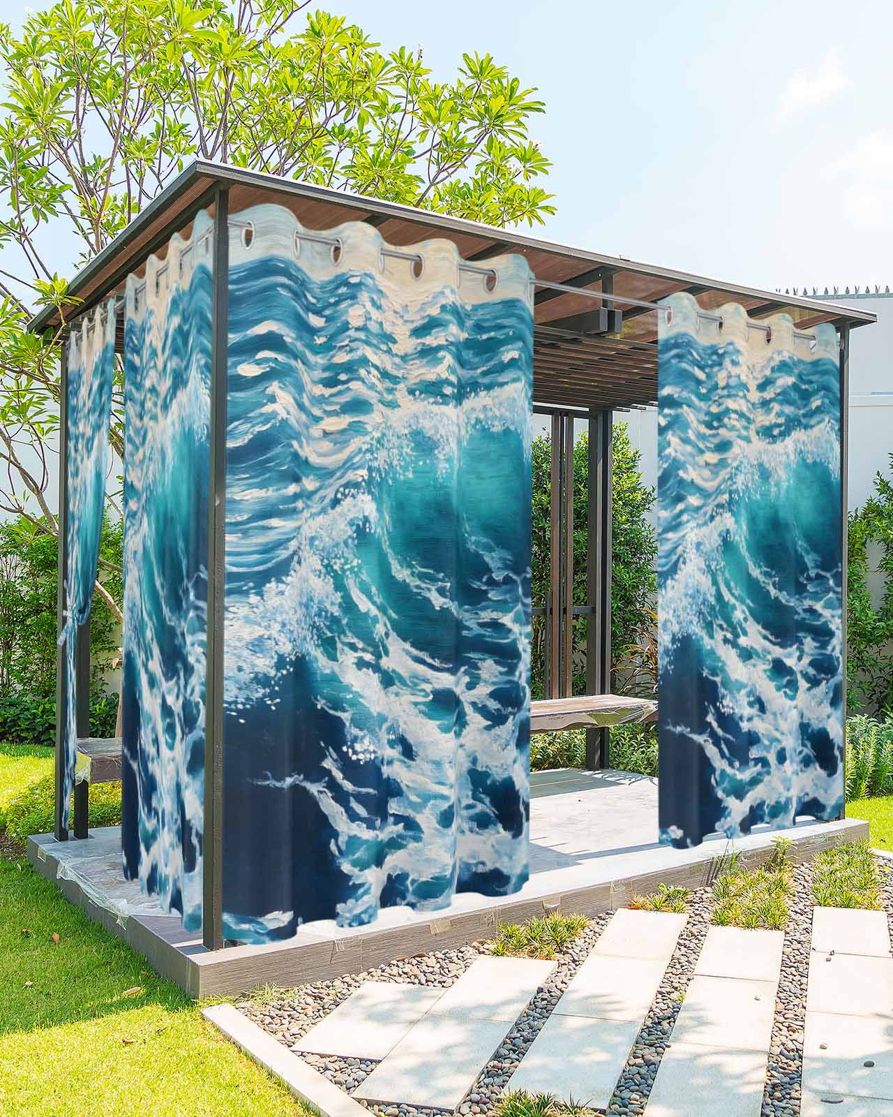 nqOlkjepod Outdoor Curtains for Patio Waterproof, Blue Teal Coastal ...