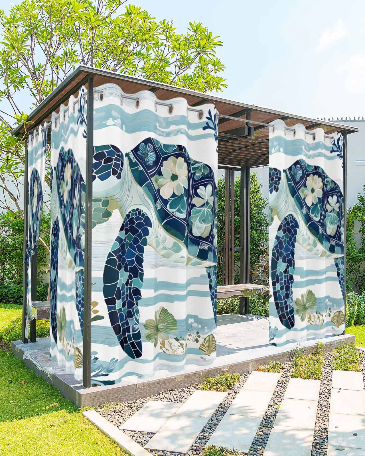 nqOlkjepod Outdoor Curtains for Patio Waterproof, Blue Teal Coastal ...