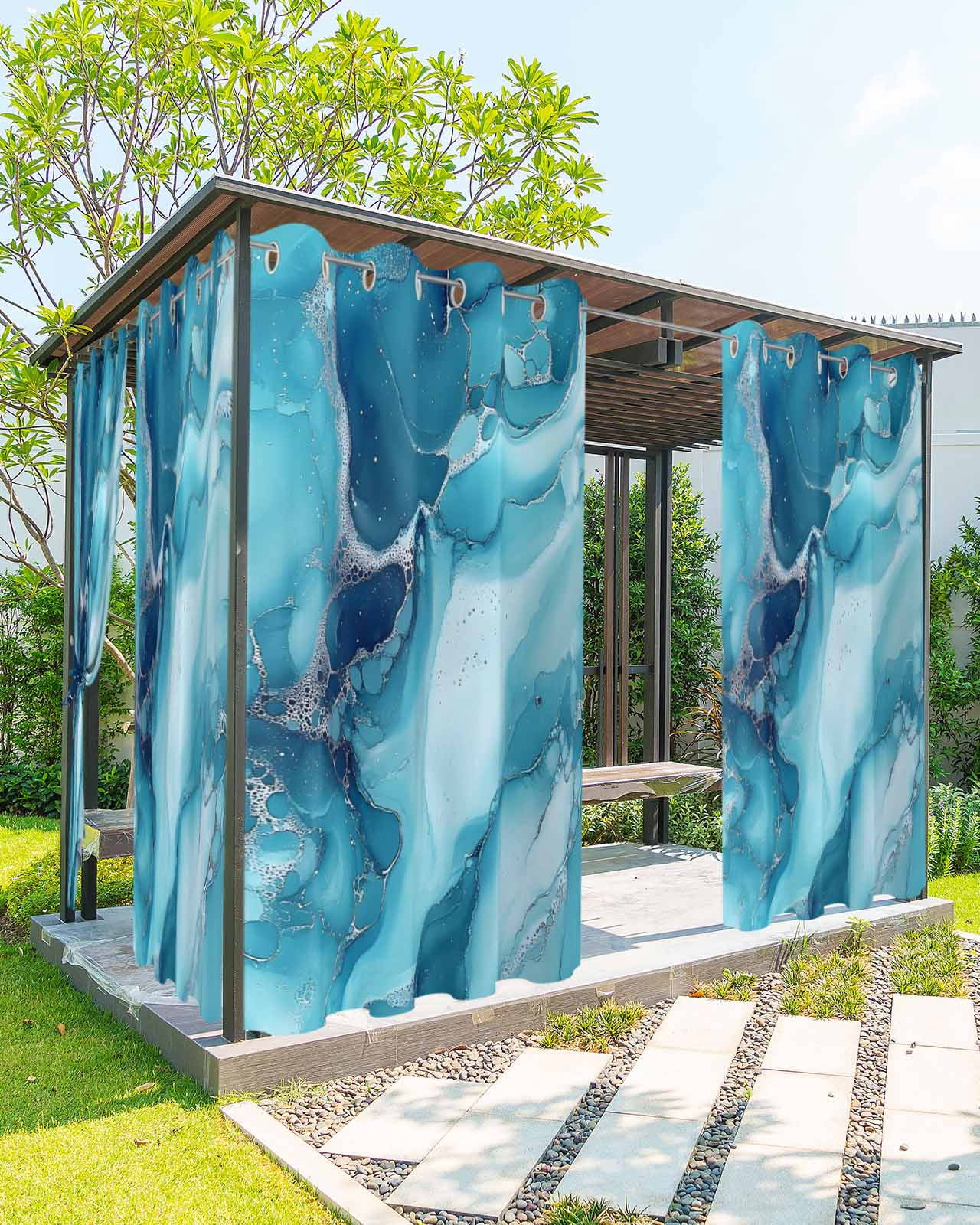 nqOlkjepod Outdoor Curtains for Patio Waterproof, Blue Teal Marble ...