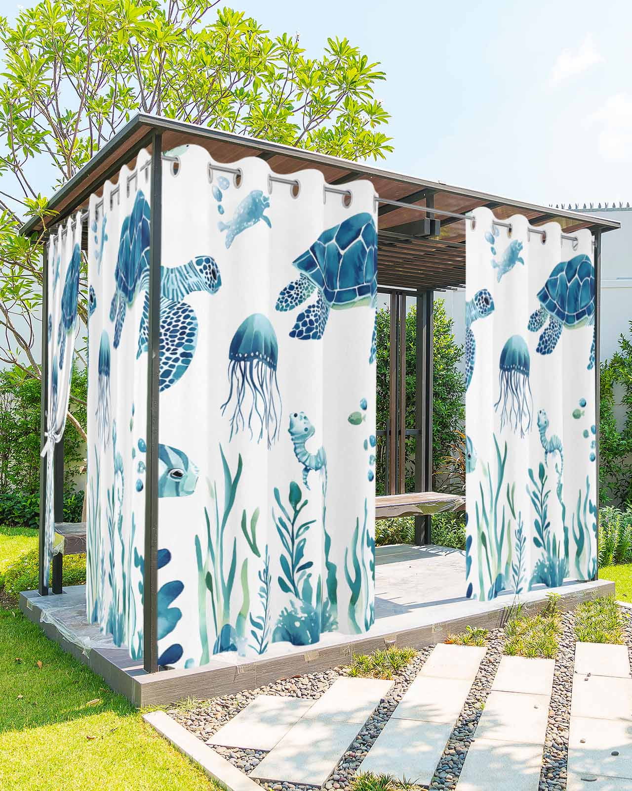 nqOlkjepod Outdoor Curtains for Patio Waterproof, Blue Teal Sea Turtle ...