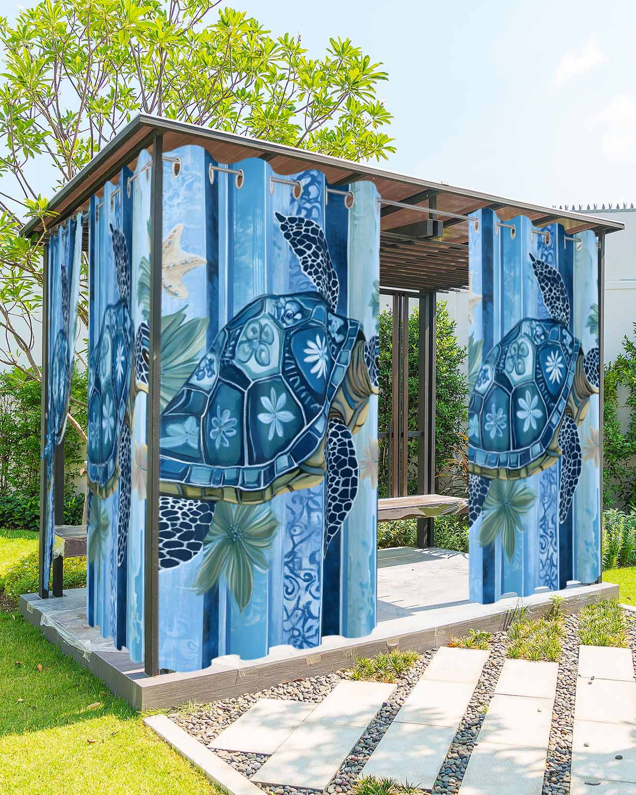 nqOlkjepod Outdoor Curtains for Patio Waterproof, Blue Turtle Coastal ...
