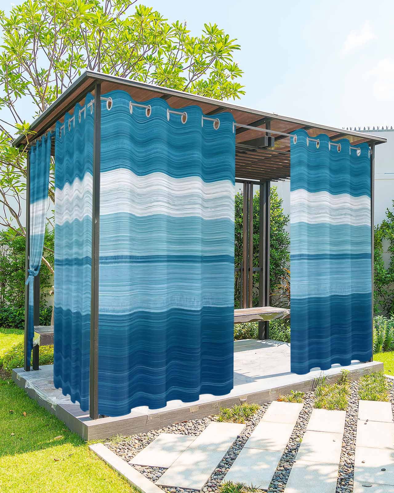 nqOlkjepod Outdoor Curtains for Patio Waterproof, Blue White Ombre ...