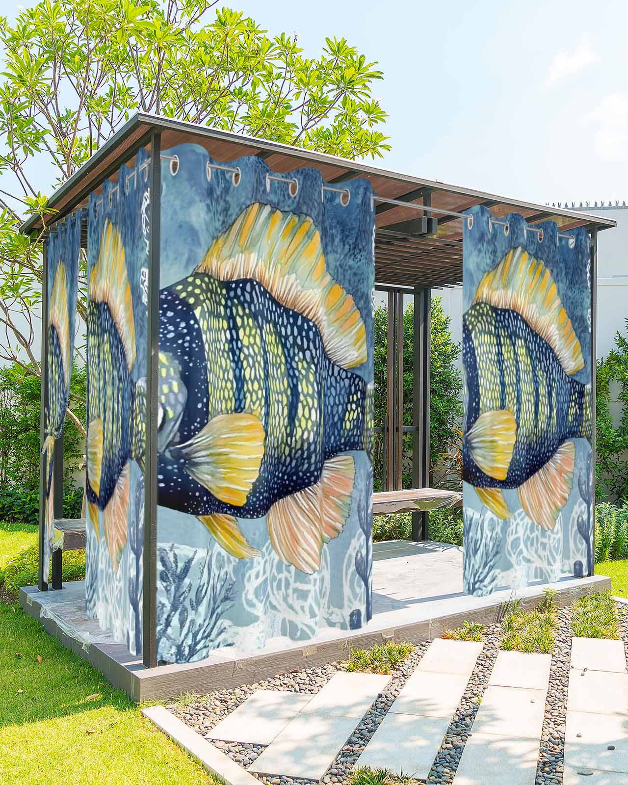 nqOlkjepod Outdoor Curtains for Patio Waterproof, Blue Yellow Fish ...