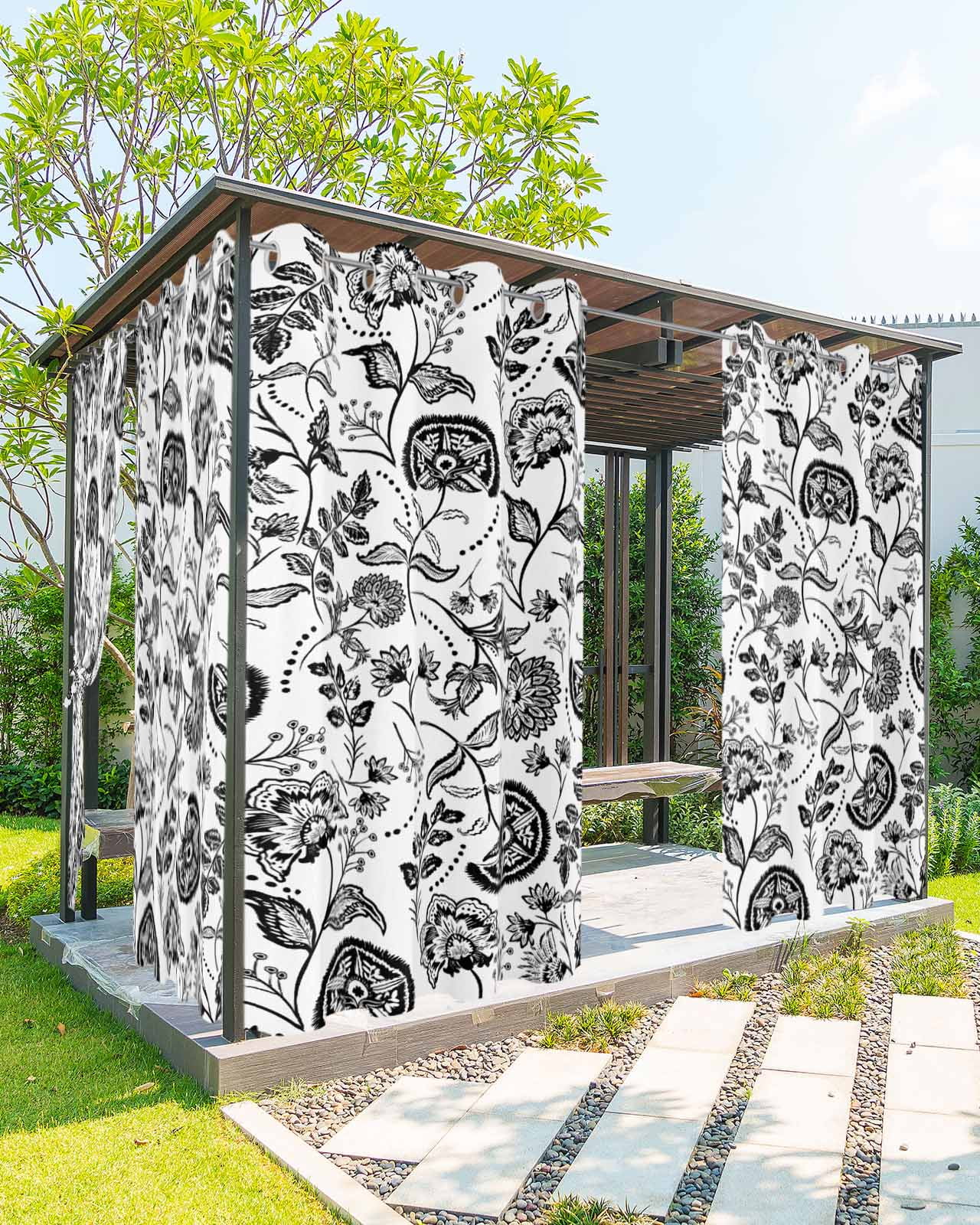 nqOlkjepod Outdoor Curtains for Patio Waterproof, Boho Black Floral ...