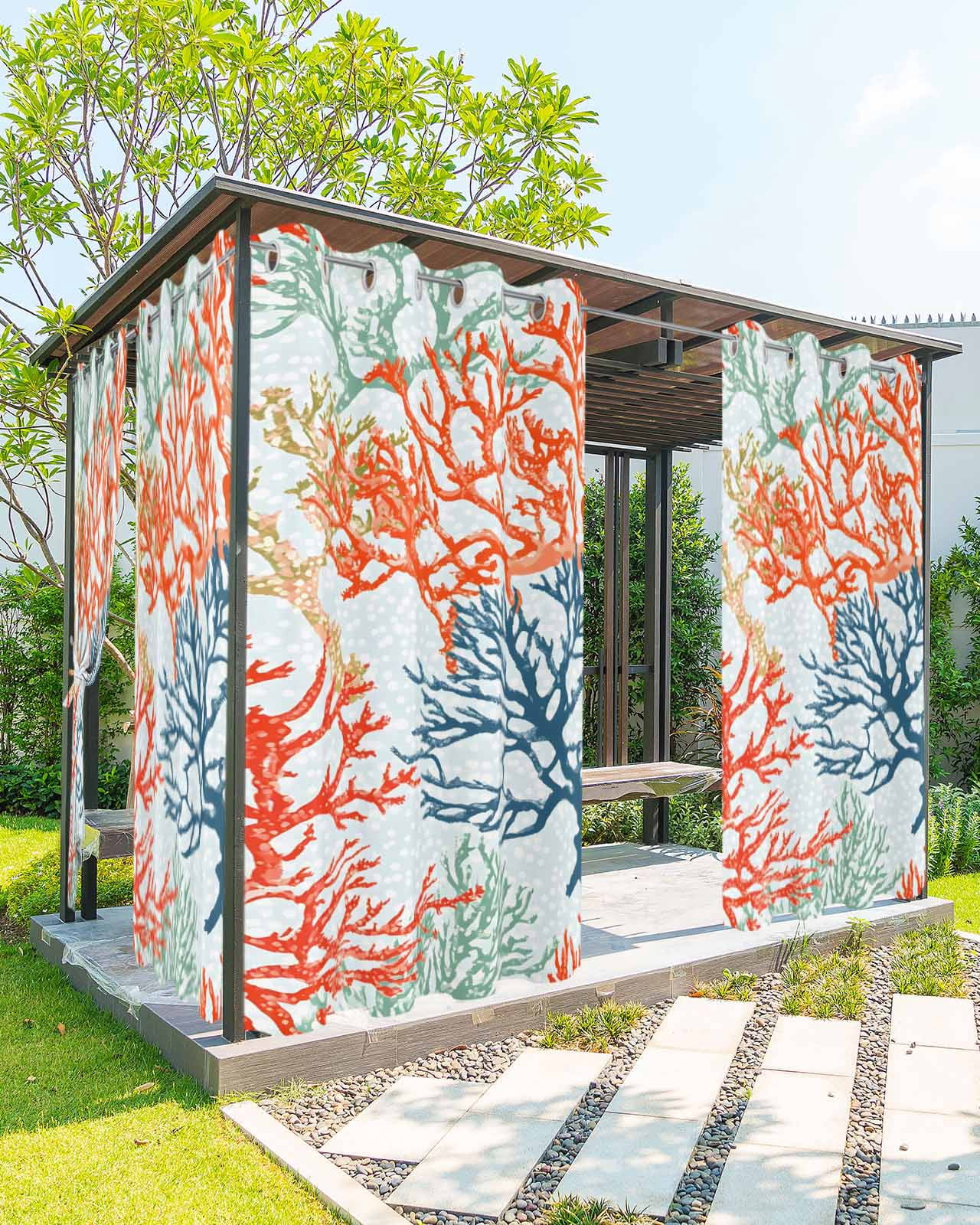nqOlkjepod Outdoor Curtains for Patio Waterproof, Boho Ocean Coral ...