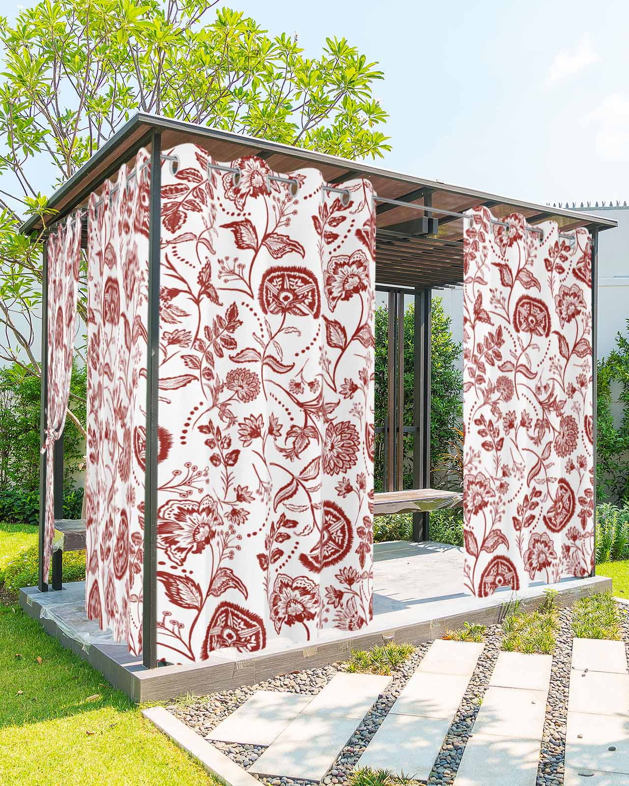 nqOlkjepod Outdoor Curtains for Patio Waterproof, Boho Red Floral ...