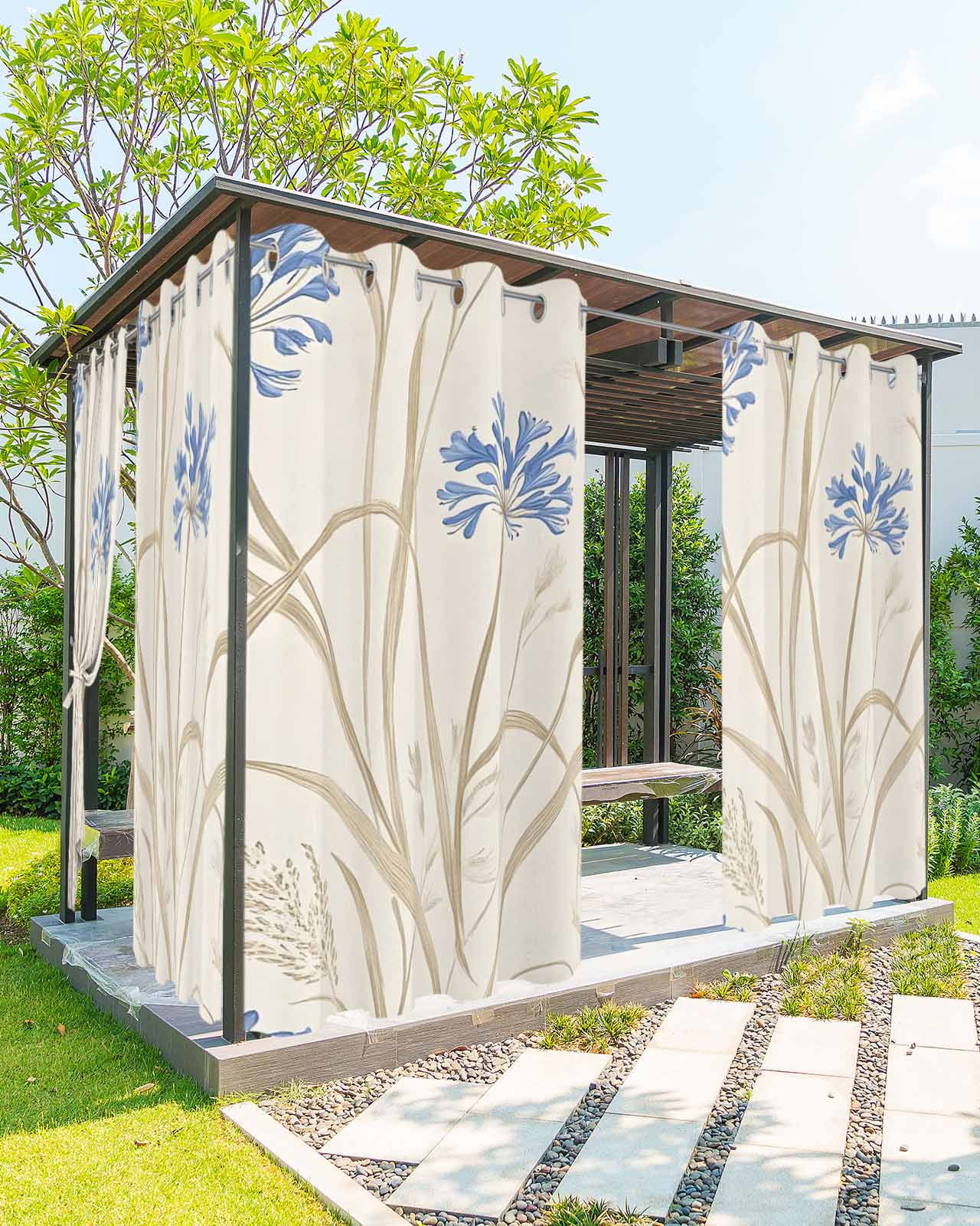 nqOlkjepod Outdoor Curtains for Patio Waterproof, Botanical Blue Floral ...