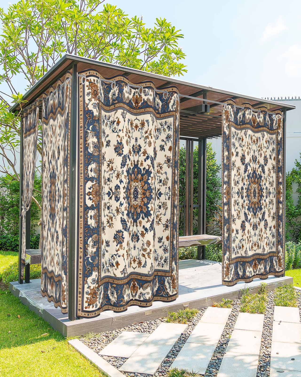 nqOlkjepod Outdoor Curtains for Patio Waterproof, Brown Blue Boho ...