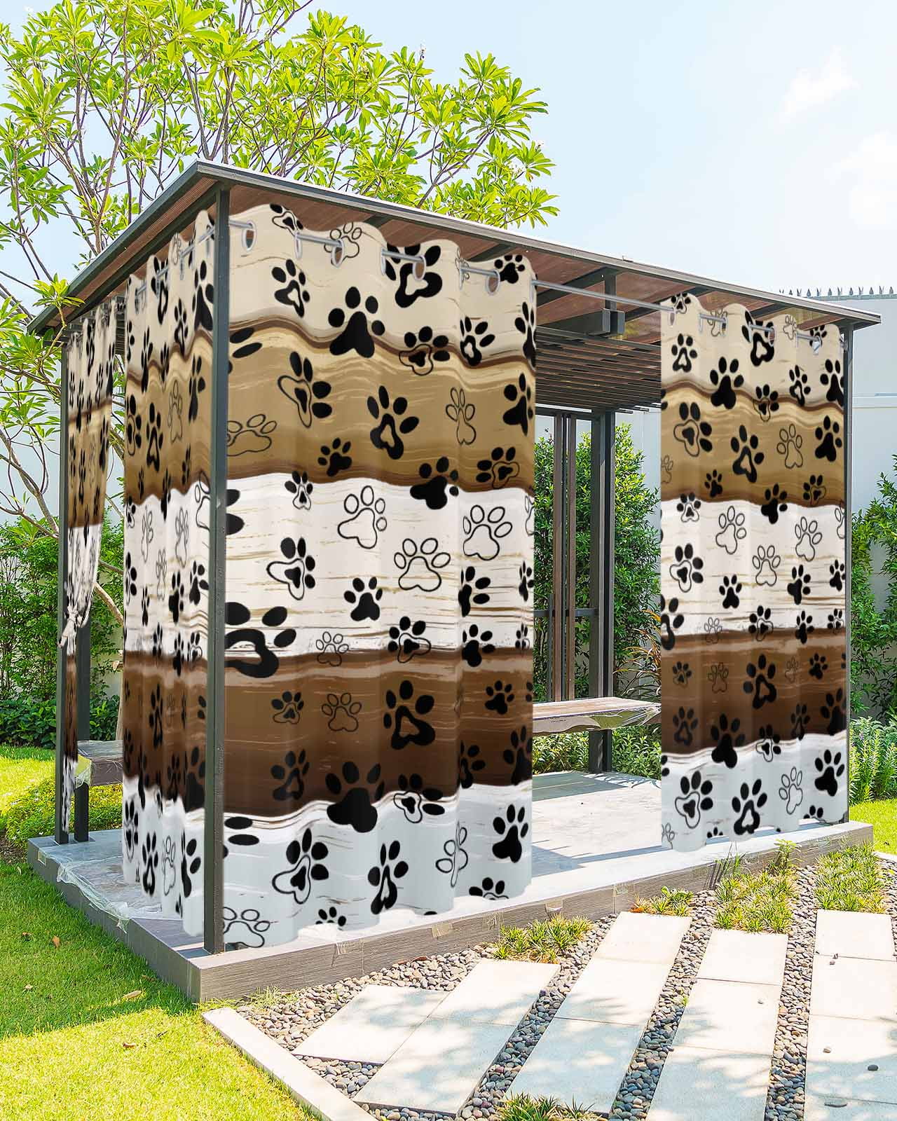 nqOlkjepod Outdoor Curtains for Patio Waterproof, Brown Dog Paw Print ...