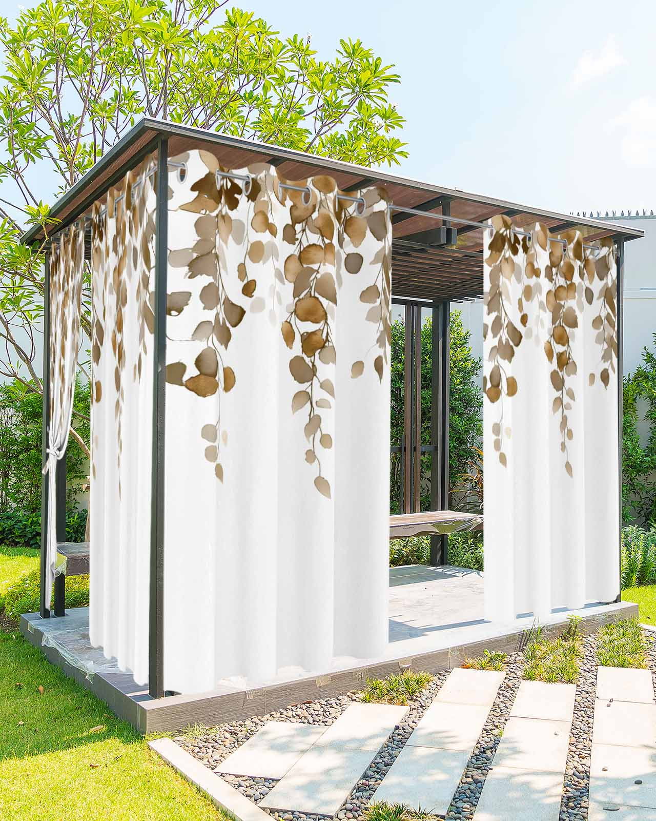 nqOlkjepod Outdoor Curtains for Patio Waterproof, Brown Eucalyptus ...