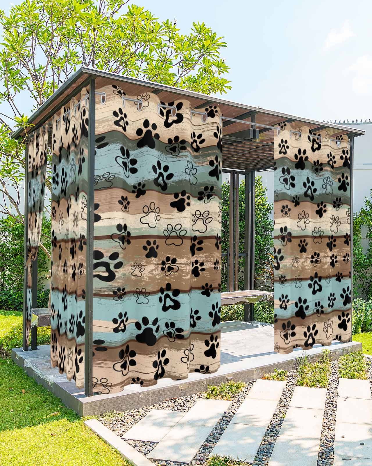 nqOlkjepod Outdoor Curtains for Patio Waterproof, Brown Green Paw Print ...