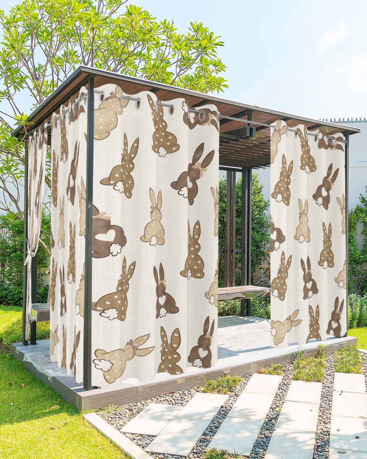 nqOlkjepod Outdoor Curtains for Patio Waterproof, Brown Love Heart ...