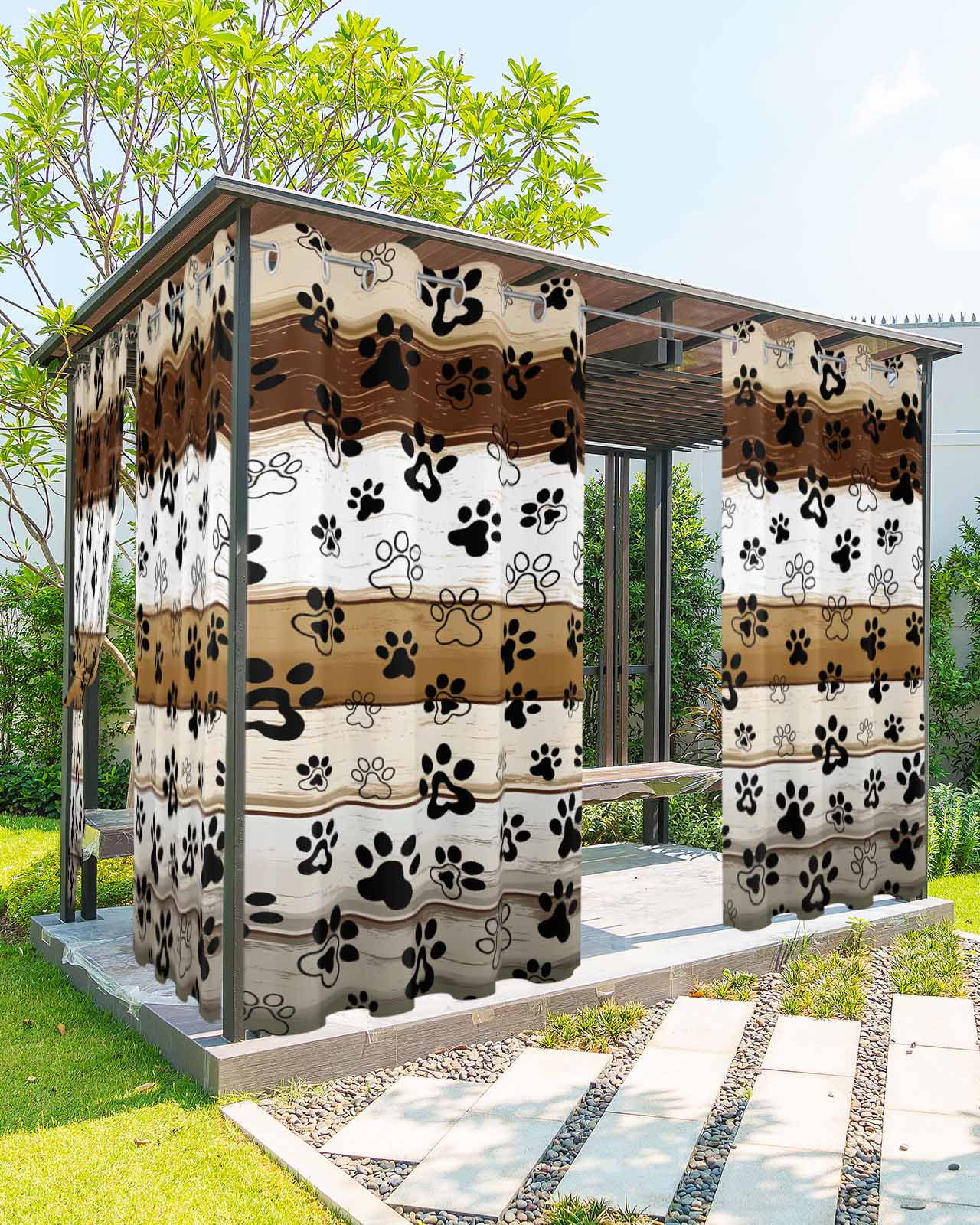 nqOlkjepod Outdoor Curtains for Patio Waterproof, Brown Paw Print ...