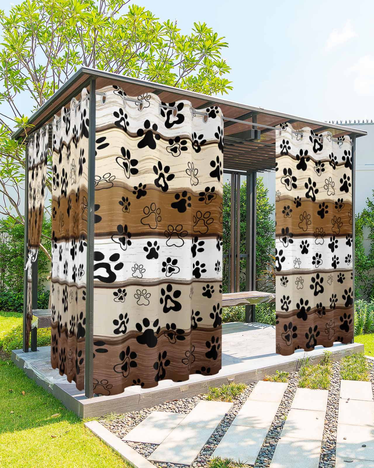 nqOlkjepod Outdoor Curtains for Patio Waterproof, Brown Pet Paw Print ...