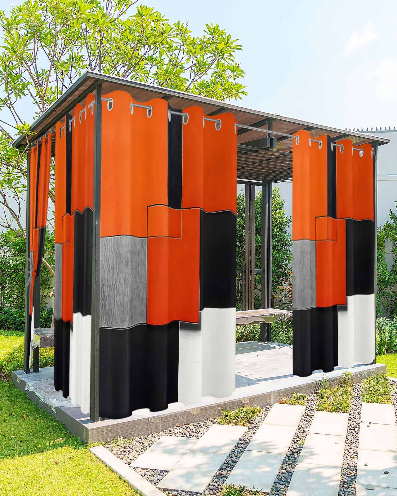 nqOlkjepod Outdoor Curtains for Patio Waterproof, Burnt Orange Black ...
