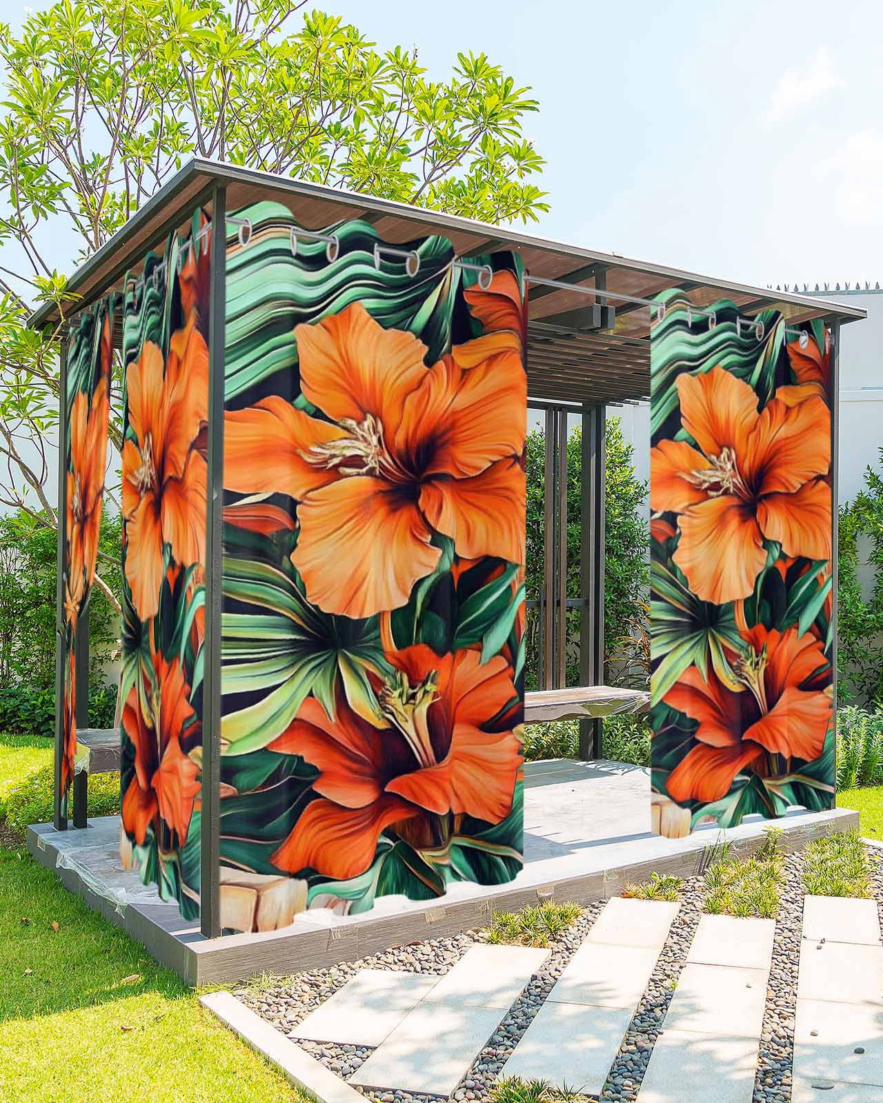nqOlkjepod Outdoor Curtains for Patio Waterproof, Burnt Orange Floral ...
