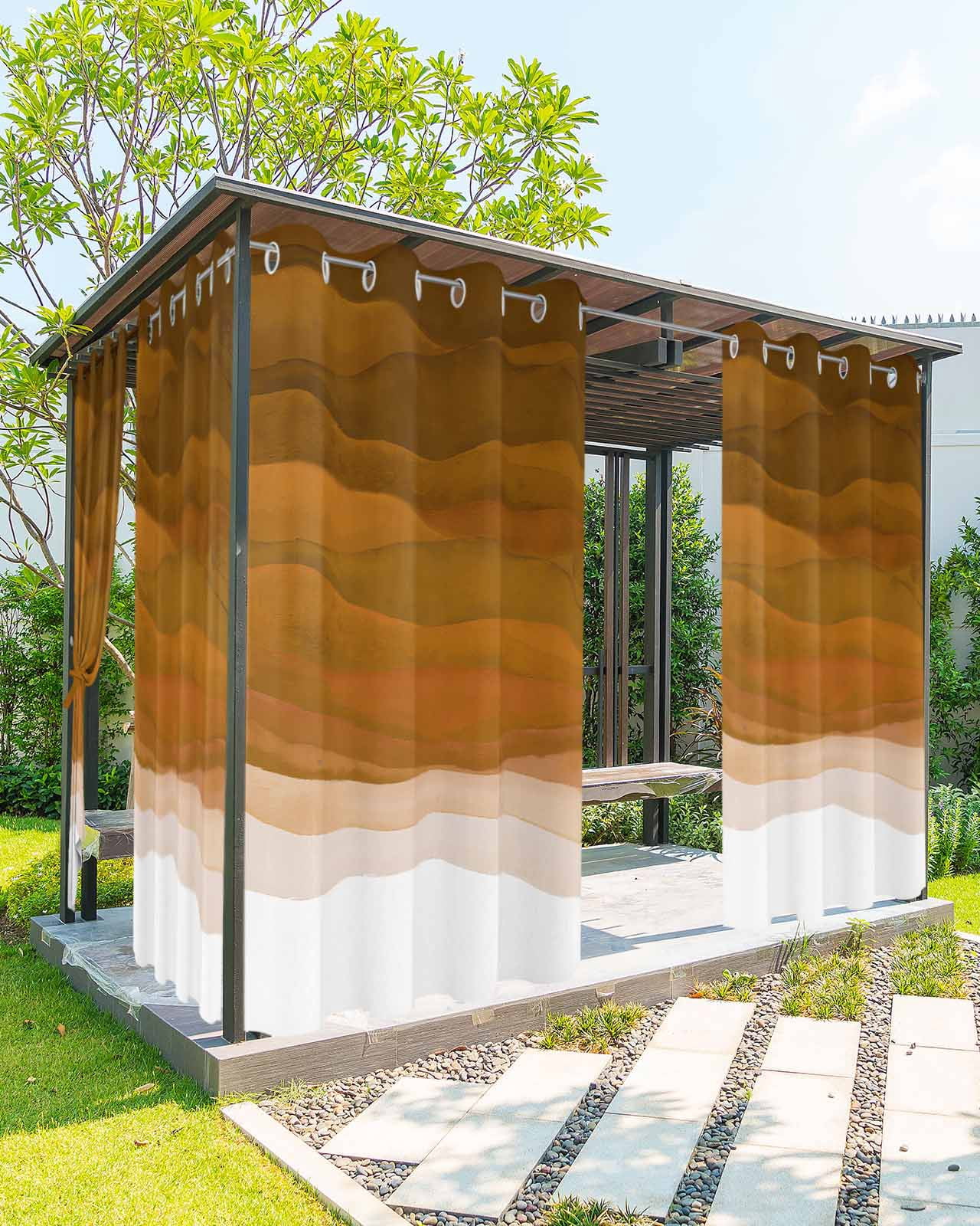 nqOlkjepod Outdoor Curtains for Patio Waterproof, Burnt Orange Waves ...