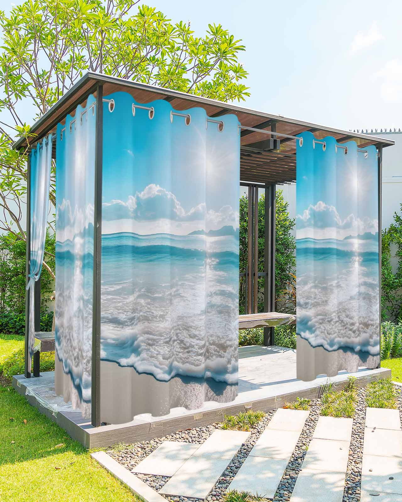 nqOlkjepod Outdoor Curtains for Patio Waterproof, Coastal Beach Outdoor ...