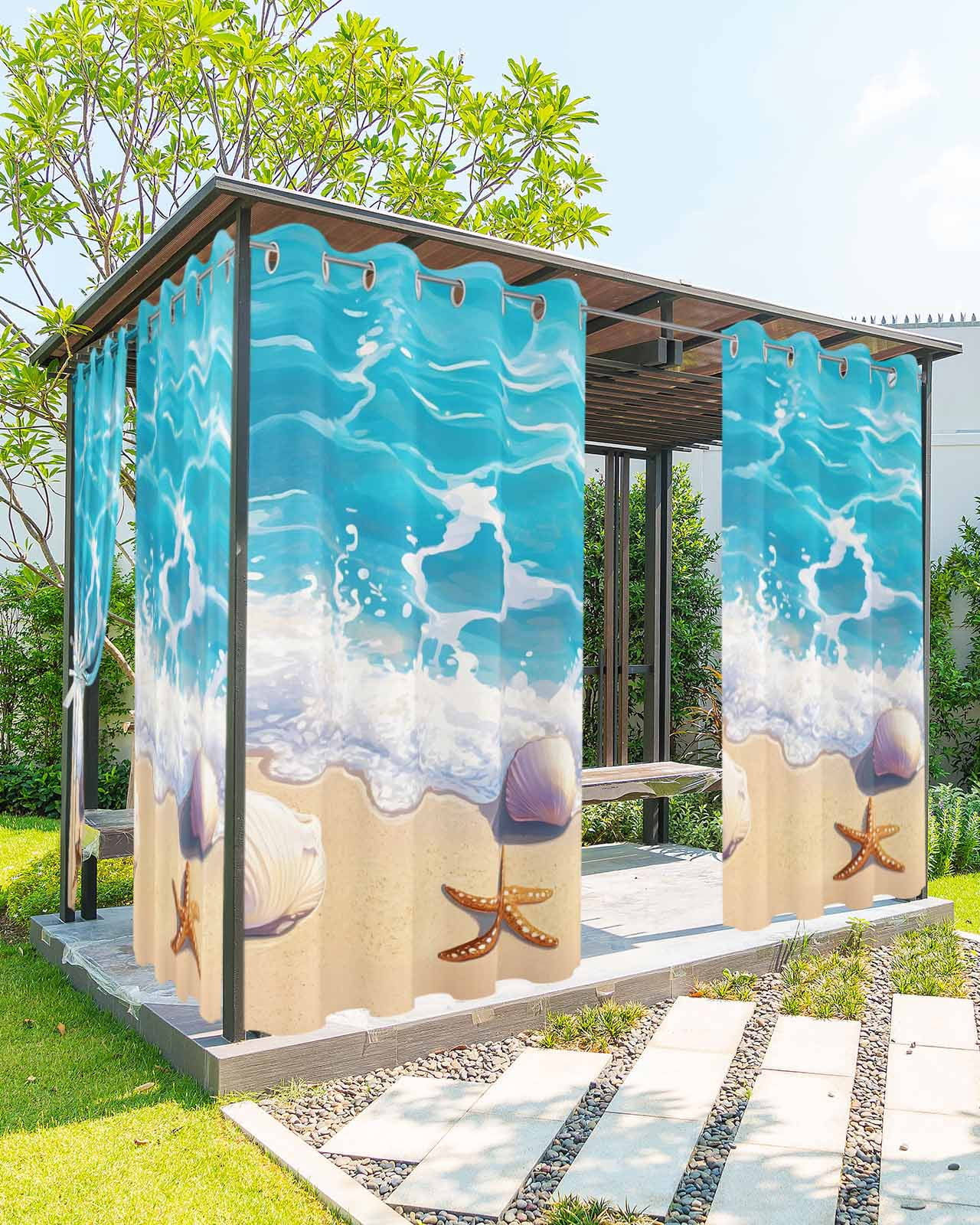 nqOlkjepod Outdoor Curtains for Patio Waterproof, Coastal Beach Outdoor ...