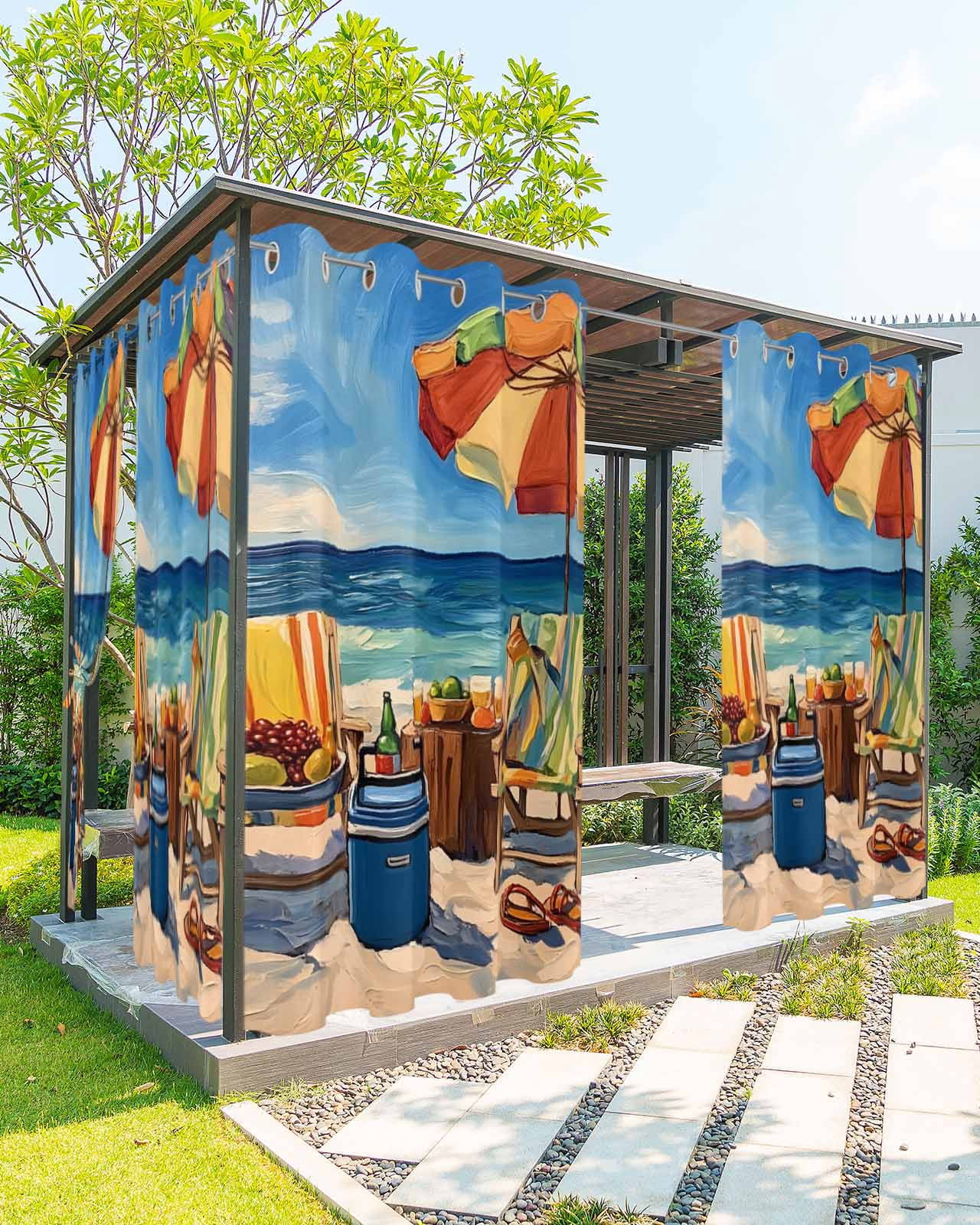 nqOlkjepod Outdoor Curtains for Patio Waterproof, Coastal Beach Outdoor ...