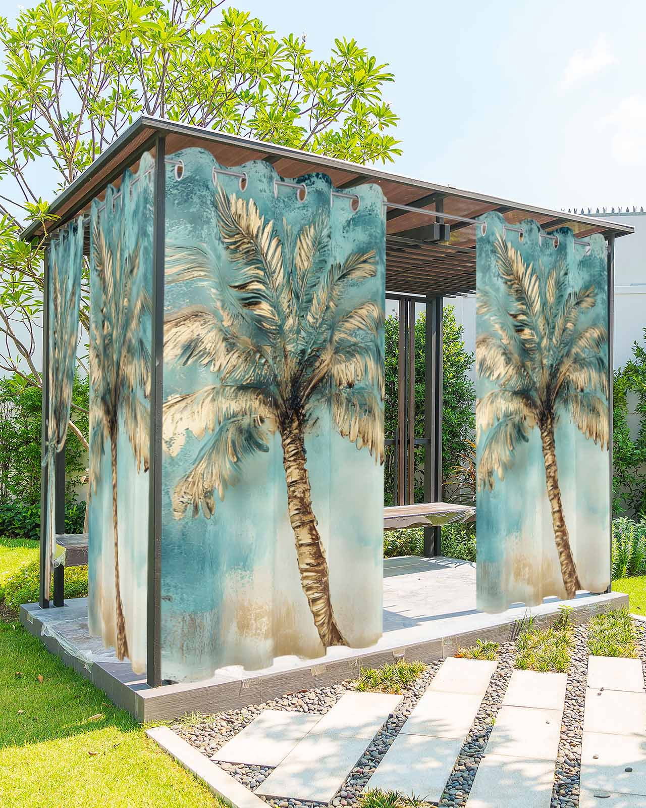 nqOlkjepod Outdoor Curtains for Patio Waterproof, Coastal Beach Tree ...