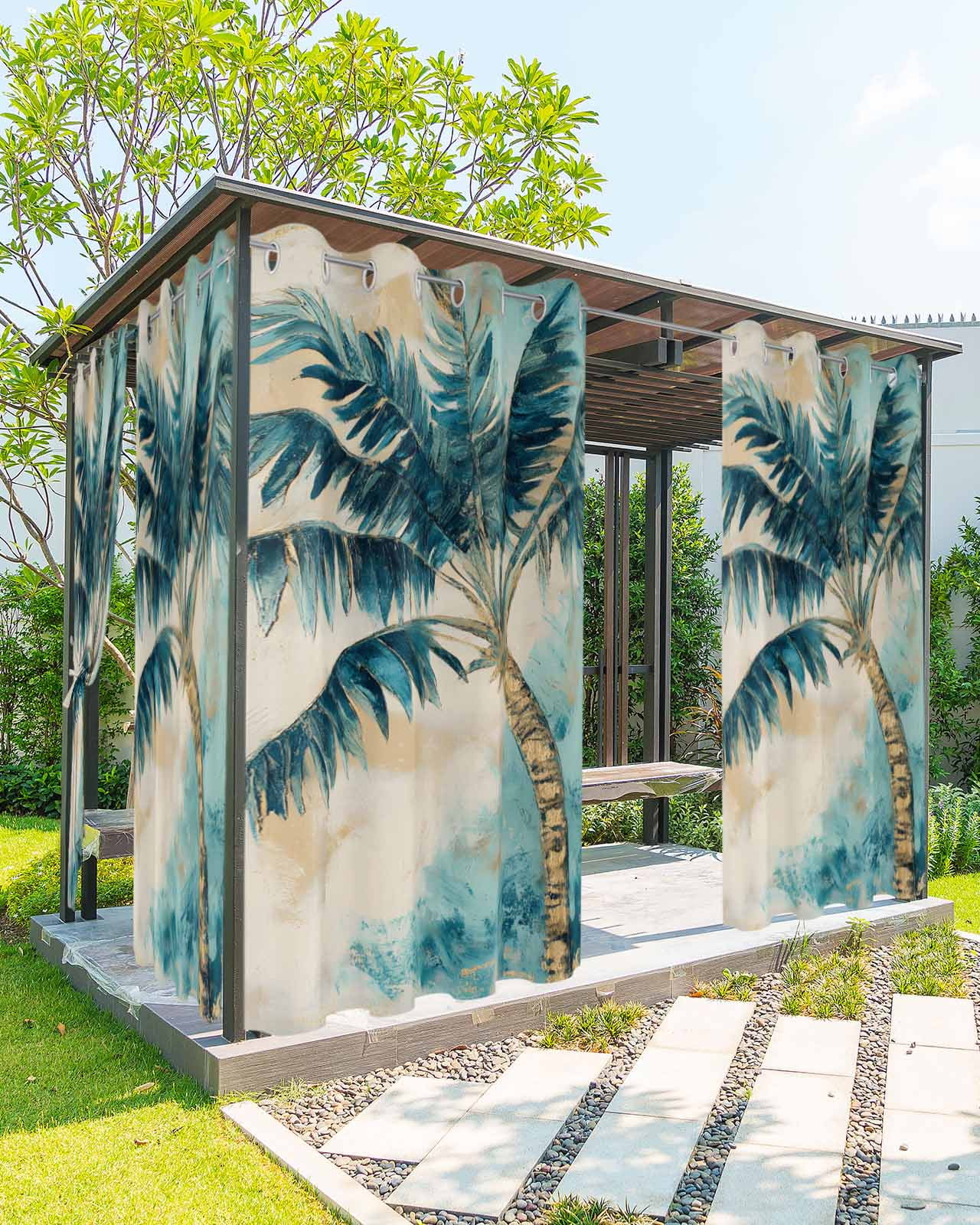 nqOlkjepod Outdoor Curtains for Patio Waterproof, Coastal Beach Tree ...