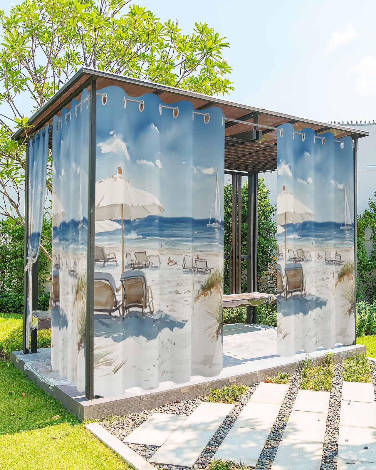 nqOlkjepod Outdoor Curtains for Patio Waterproof, Coastal Beach Wave ...