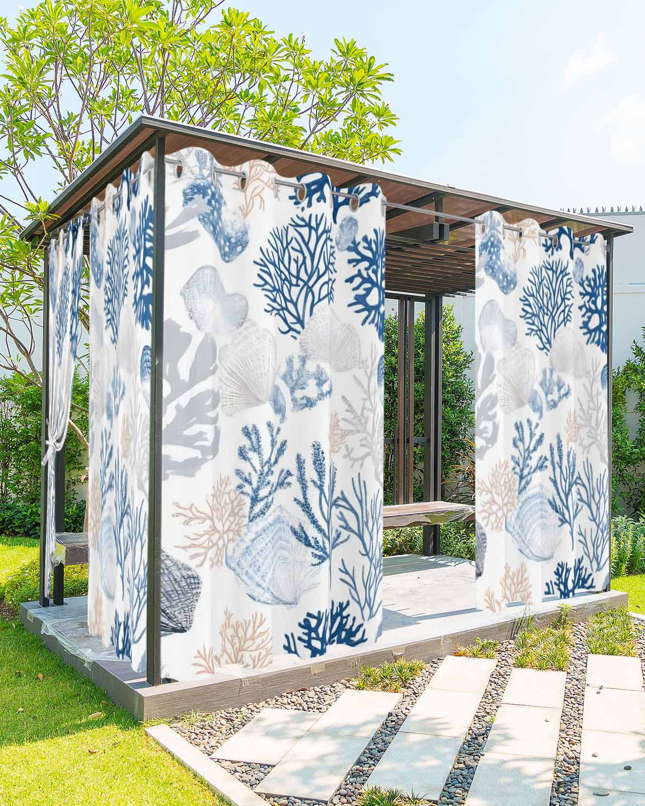 nqOlkjepod Outdoor Curtains for Patio Waterproof, Coastal Blue Coral ...