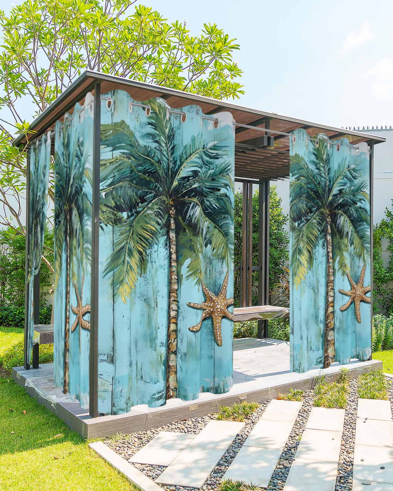 nqOlkjepod Outdoor Curtains for Patio Waterproof, Coastal Blue Green ...