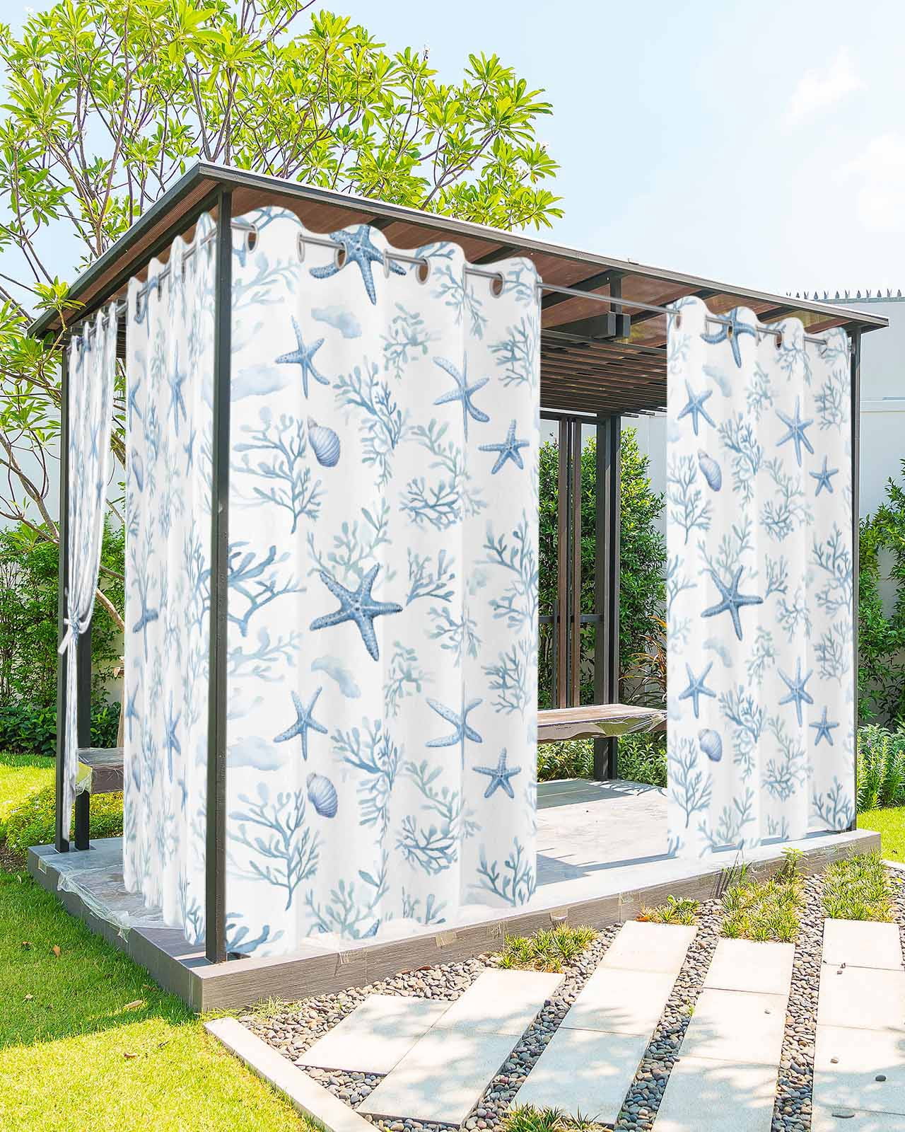 nqOlkjepod Outdoor Curtains for Patio Waterproof, Coastal Coral Outdoor ...