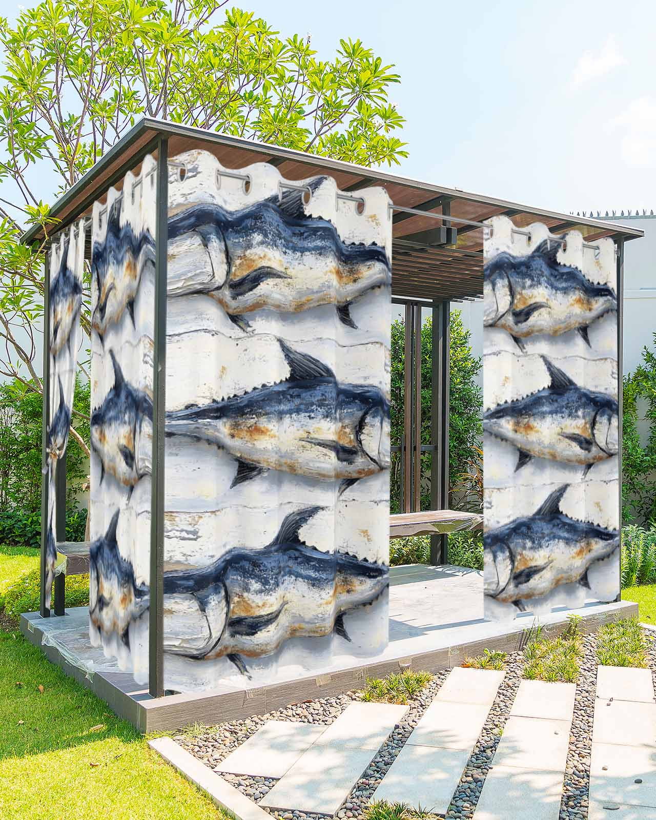 nqOlkjepod Outdoor Curtains for Patio Waterproof, Coastal Fish Outdoor ...