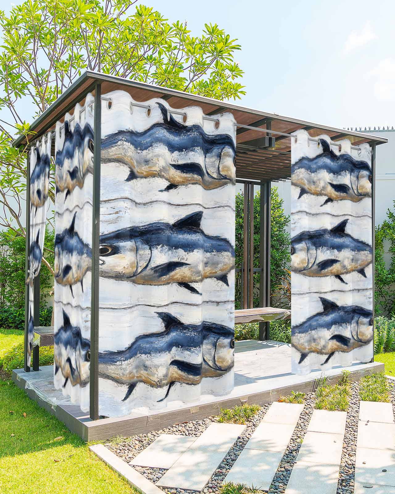 nqOlkjepod Outdoor Curtains for Patio Waterproof, Coastal Fish Outdoor ...