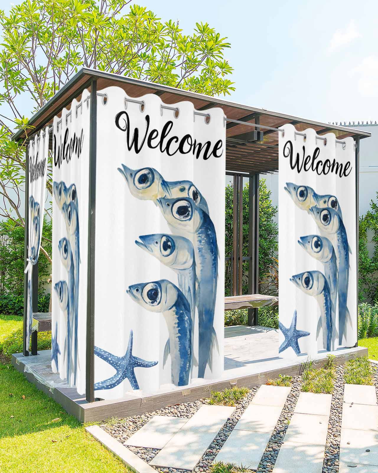 nqOlkjepod Outdoor Curtains for Patio Waterproof, Coastal Fish Outdoor ...