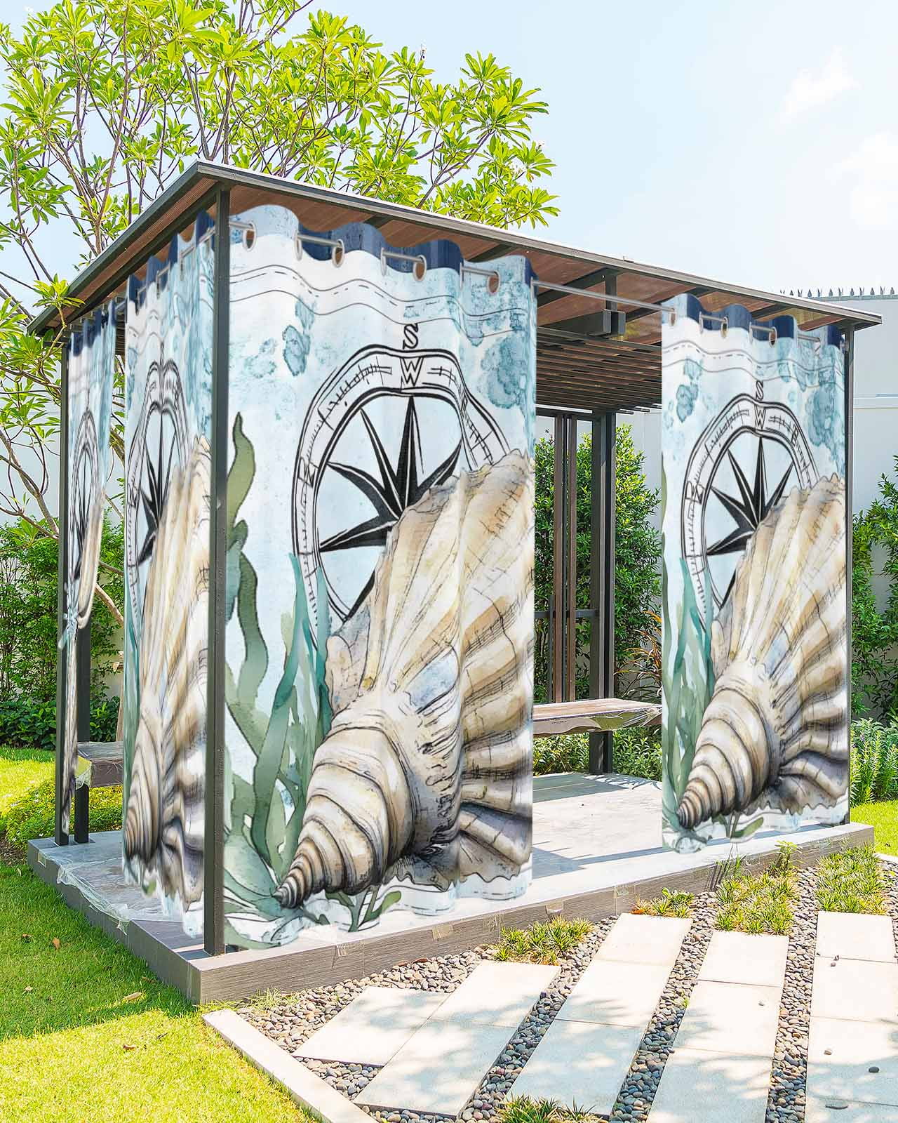 nqOlkjepod Outdoor Curtains for Patio Waterproof, Coastal Ocean Outdoor Privacy Panels Grommet ...