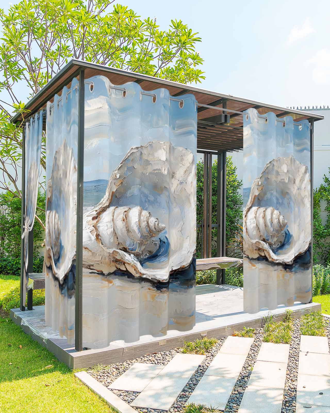 nqOlkjepod Outdoor Curtains for Patio Waterproof, Coastal Ocean Shells ...