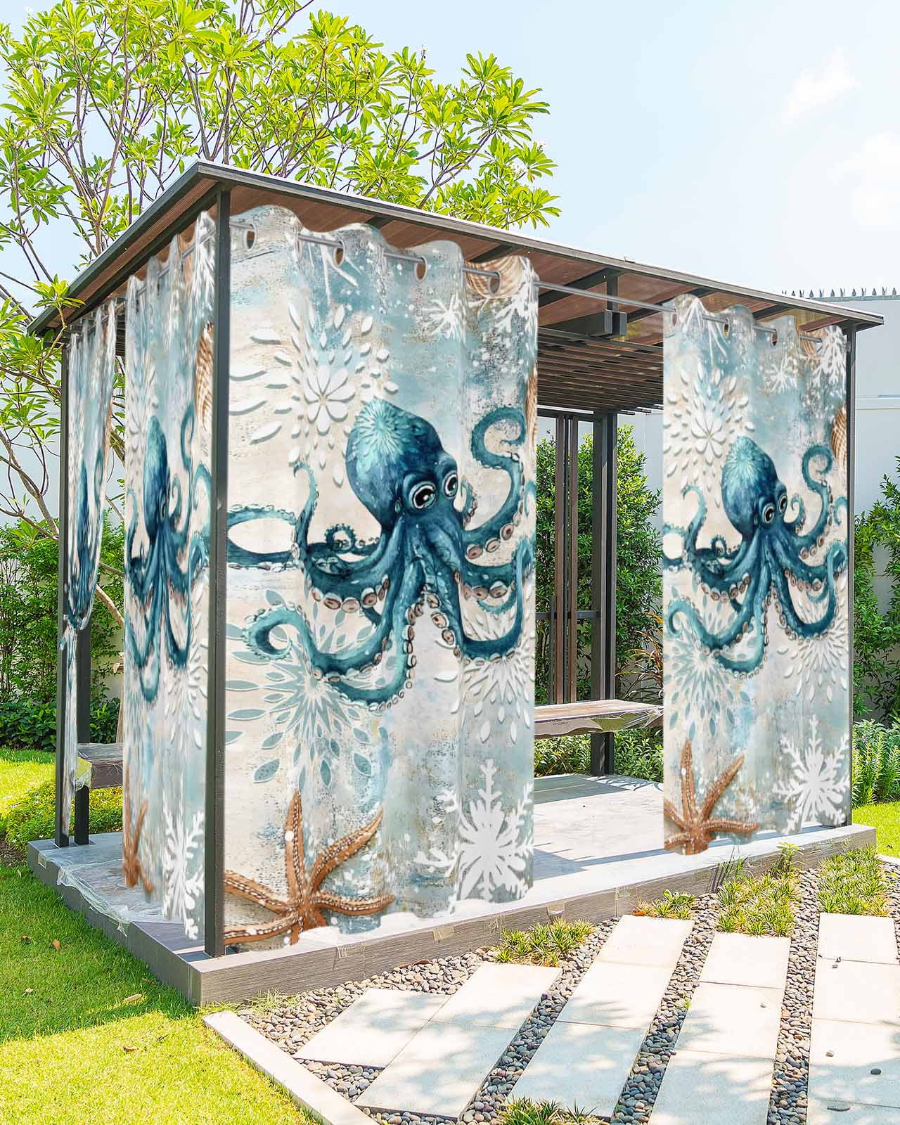 nqOlkjepod Outdoor Curtains for Patio Waterproof, Coastal Octopus ...