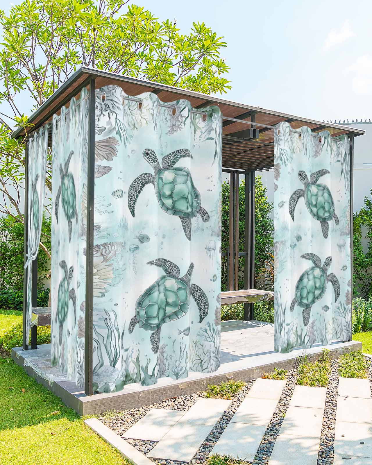 nqOlkjepod Outdoor Curtains for Patio Waterproof, Coastal Sea Turtle ...