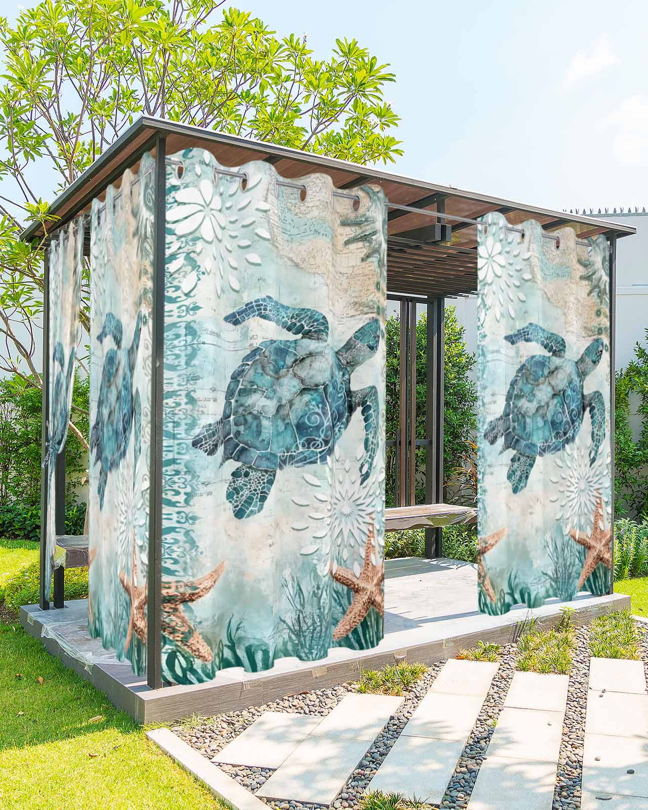 nqOlkjepod Outdoor Curtains for Patio Waterproof, Coastal Sea Turtle ...