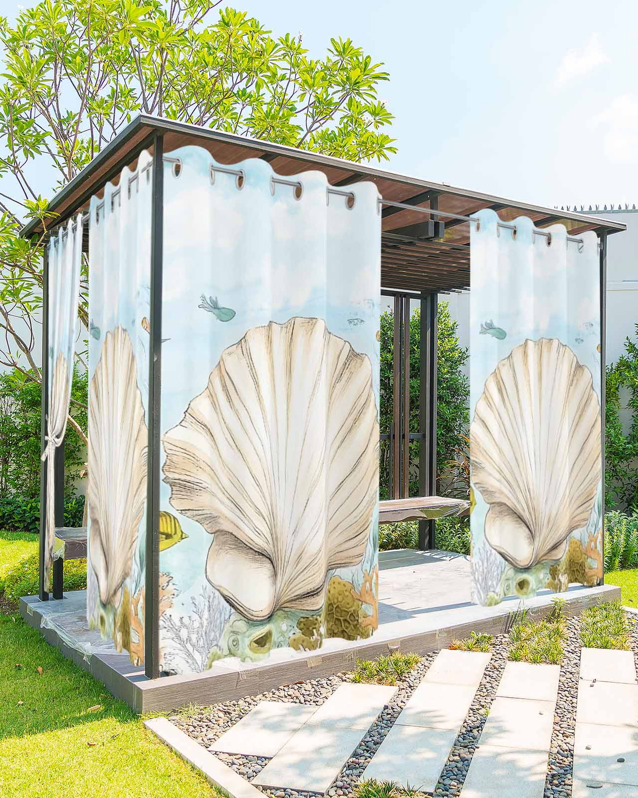 nqOlkjepod Outdoor Curtains for Patio Waterproof, Coastal Shell Outdoor ...